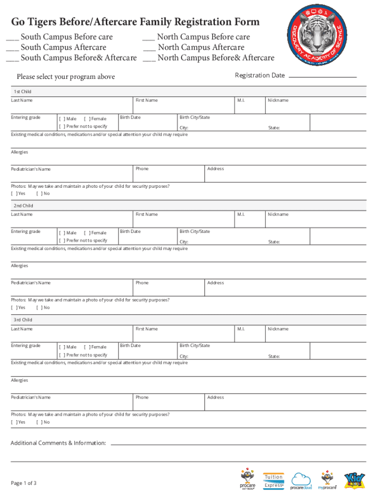 Fillable Online Go Tigers Before/Aftercare Family Registration Form Fax Email Print - pdfFiller