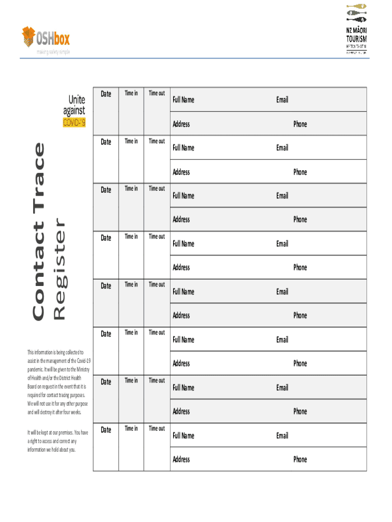 Fillable Online NZMT C19 Contact Trace Register Form Fax Email Print ...