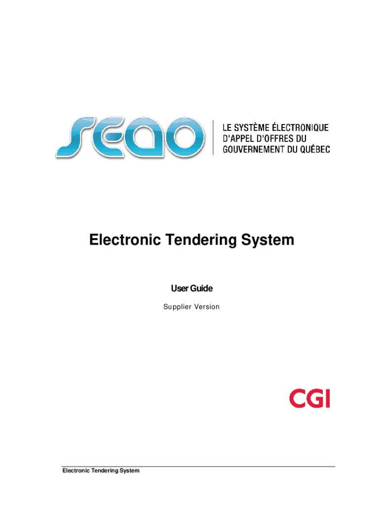 Fillable Online Electronic Tendering System. User guide - Supplier ...