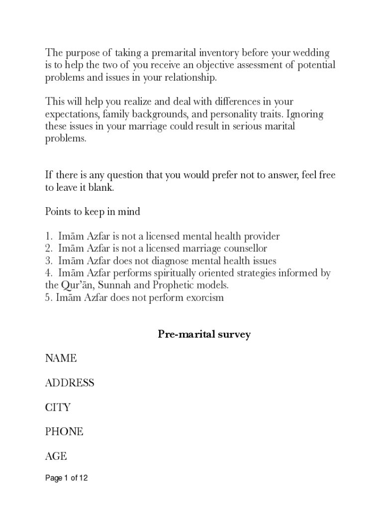 Fillable Online Three Types of Premarital Assessments - The Marriage ...