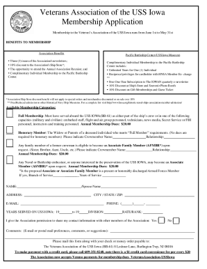 Fillable Online Veterans Association of the USS Iowa Membership ...
