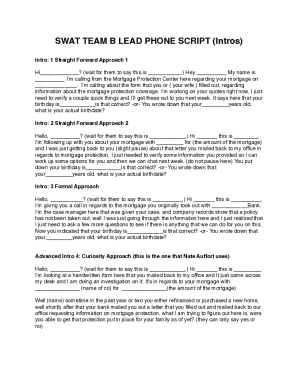 Fillable Online SWAT TEAM B LEAD PHONE SCRIPT (Intros) Fax Email Print - pdfFiller