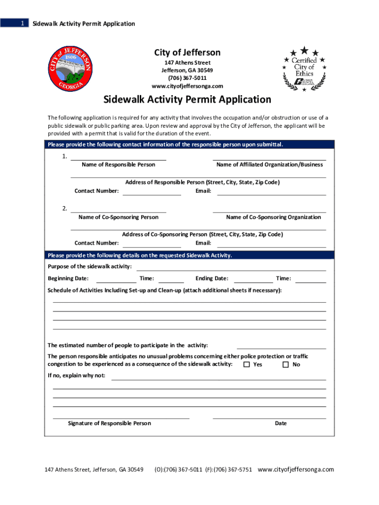 Fillable Online Sidewalk Activity Permit Application Fax Email Print ...