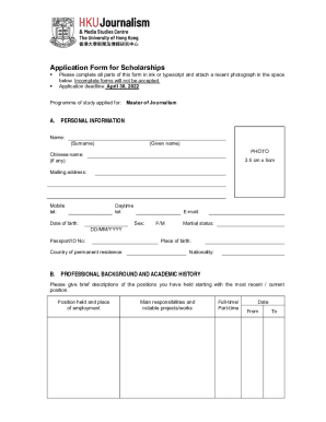Fillable Online jmsc hku APPLICATION FORM FOR GRADUATE AND OUT OF SCHOOL ... Fax Email Print ...
