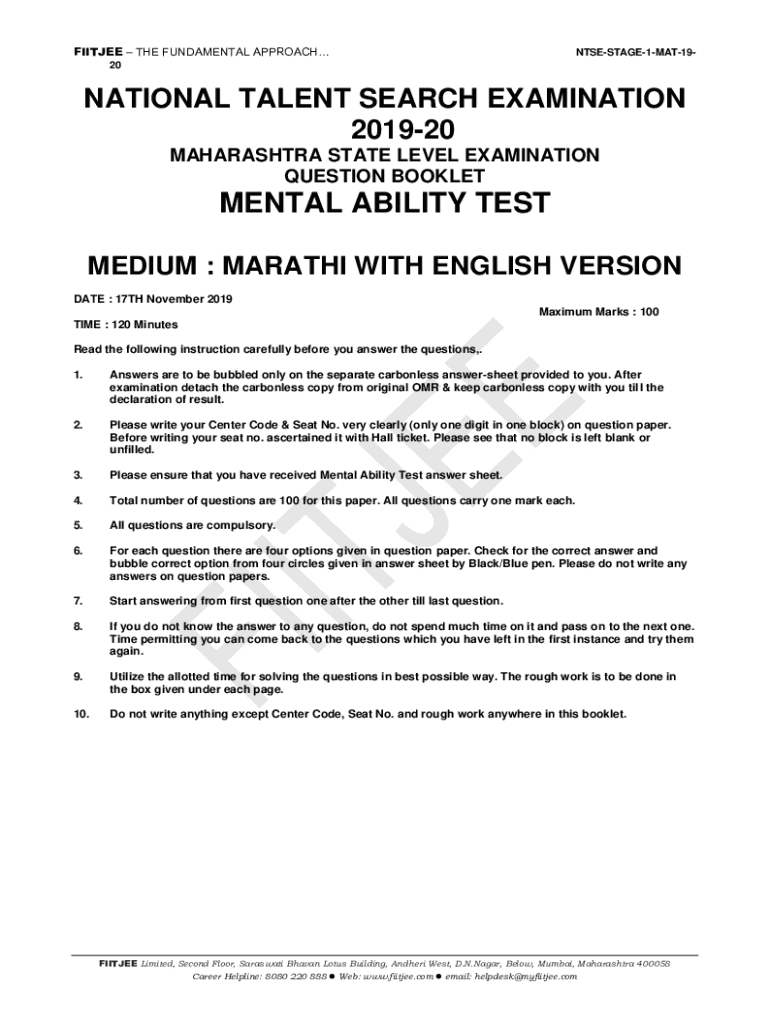 Fillable Online DOWNLOADS / ntse question papers and solutions - Fiitjee Fax Email Print - pdfFiller