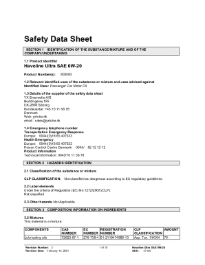Fillable Online Synthetic SAE 0W-20 - SAFETY DATA SHEET Fax Email Print ...