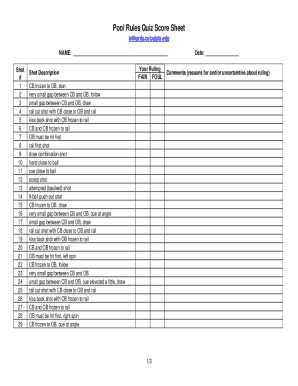 Fillable Online billiards colostate Pool Rules Quiz Score Sheet Fax Email Print - pdfFiller