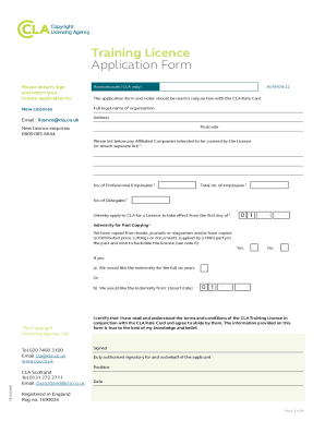 Fillable Online Training Licence Application Form - Copyright Licensing ...