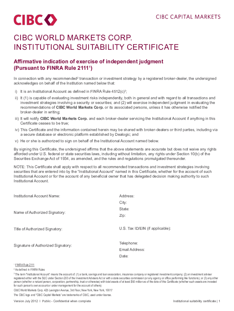 Fillable Online CIBC World Markets Corp. Institutional Sustainability ...