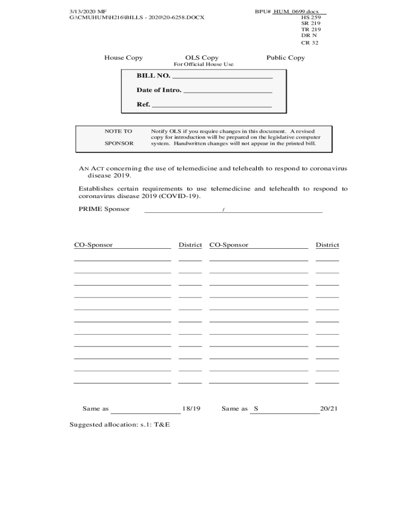 Fillable Online Authorizes use of telemedicine and telehealth during public health emergencies ...