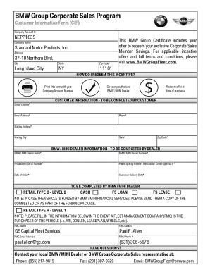 Fillable Online BMW Group Corporate Fleet Employee Program - Dealer Fax ...