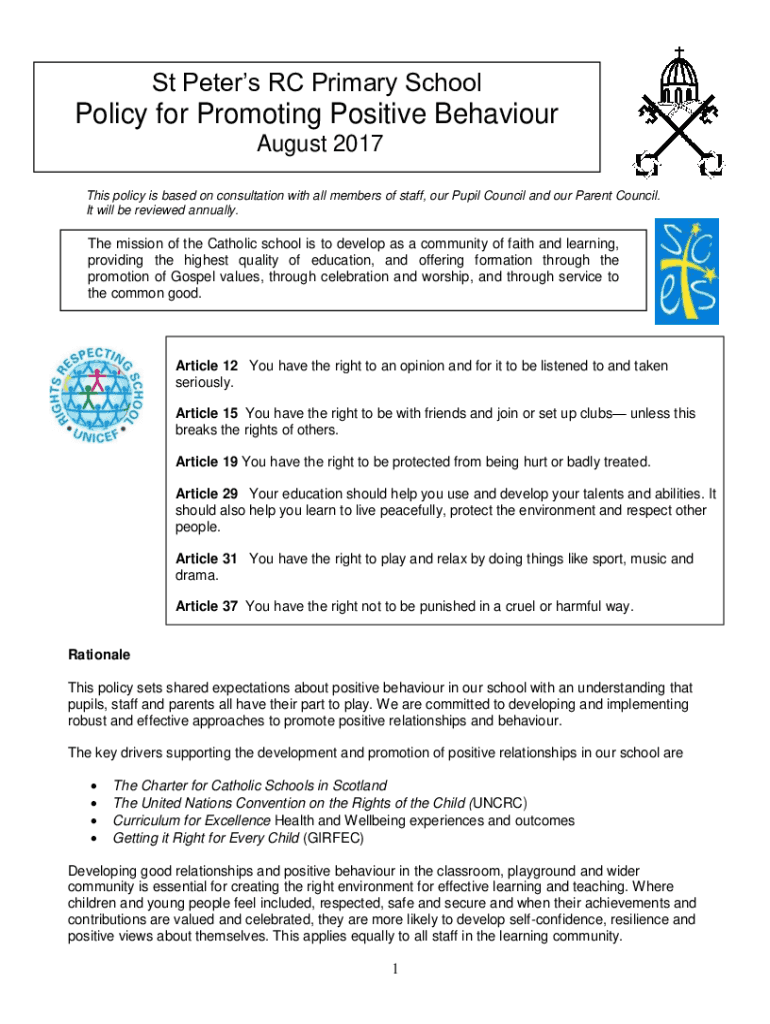 Fillable Online Behaviour Policy - St Peter's Catholic Primary School ...