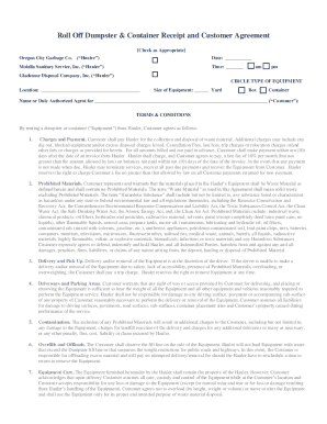 Fillable Online Roll Off Dumpster & Container Receipt and Customer ...