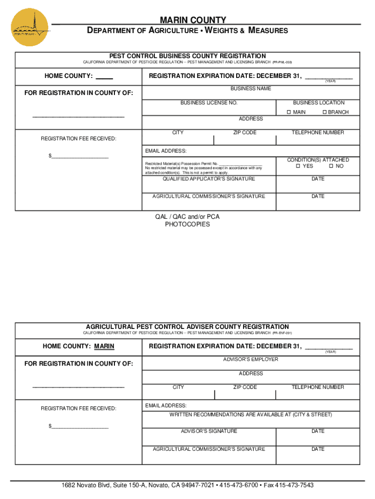 Fillable Online Contact Us - Agriculture, Weights and Measures - Marin County Fax Email Print ...