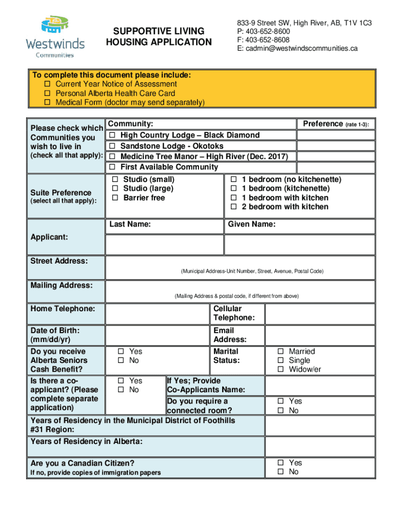 Fillable Online SUPPORTIVE LIVING HOUSING APPLICATION Fax Email Print ...
