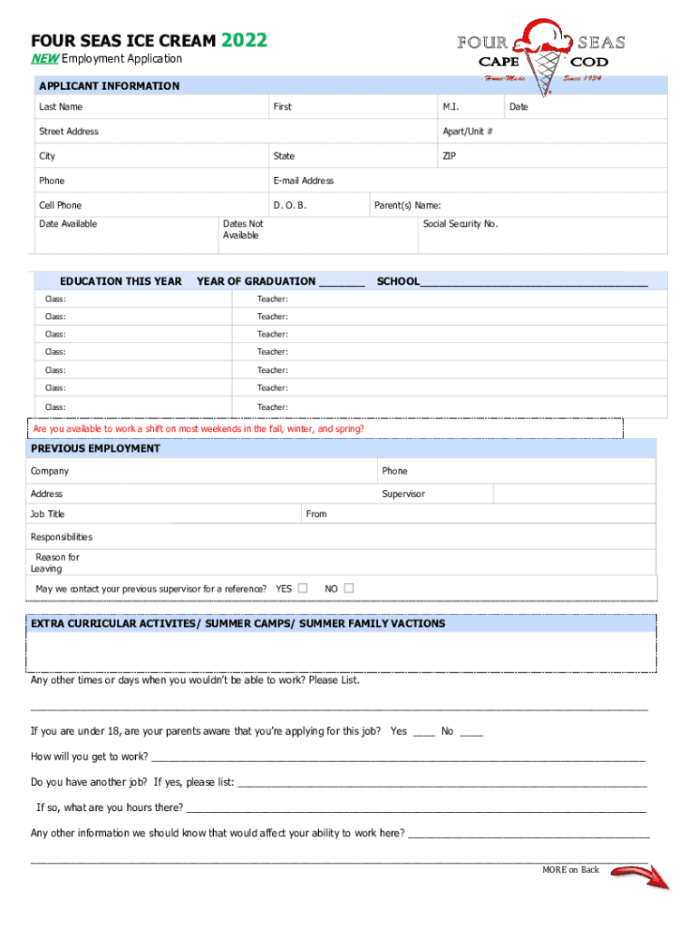 Fillable Online Application and Overview - Four Seas Ice Cream Fax ...