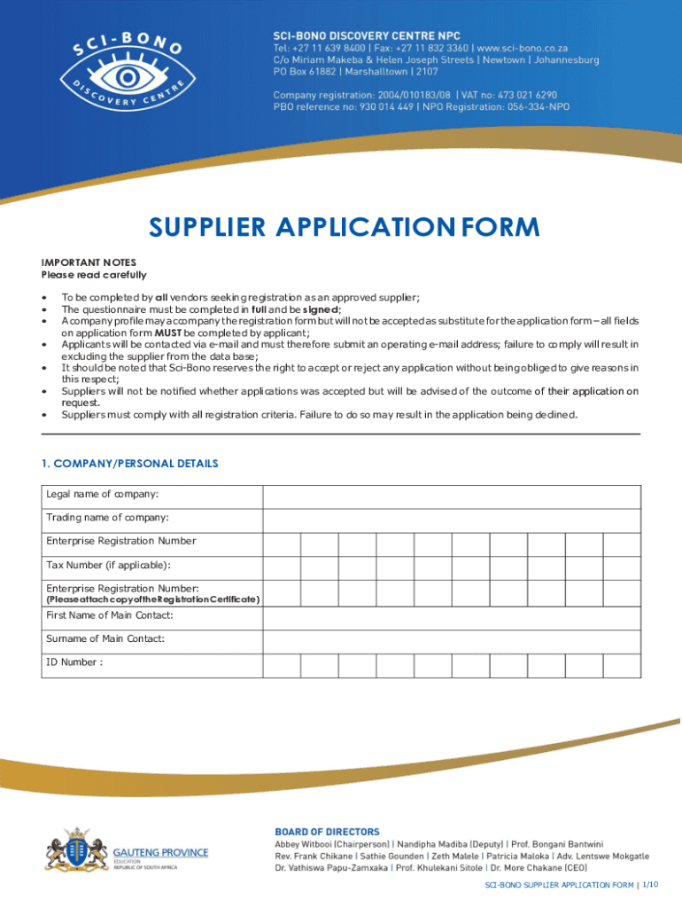 Fillable Online SUPPLIER APPLICATION FORM Fax Email Print - pdfFiller