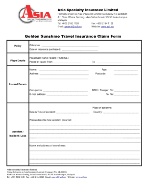 Fillable Online Golden Sunshine Travel Insurance Claim Form Fax Email ...