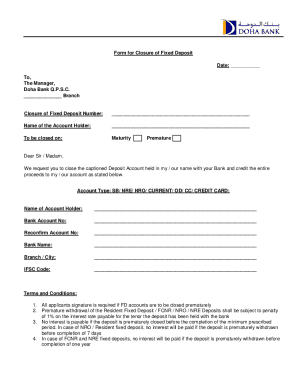 Fillable Online Form for Closure of Fixed Deposit Date Fax Email Print ...