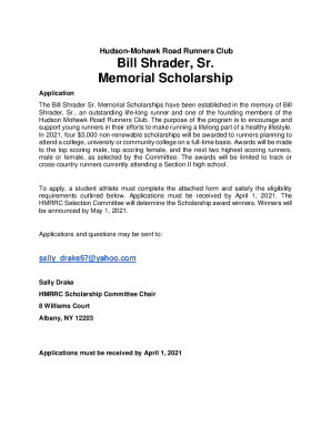 Fillable Online The Bill Shrader, Sr.... - Hudson Mohawk Road Runners ...
