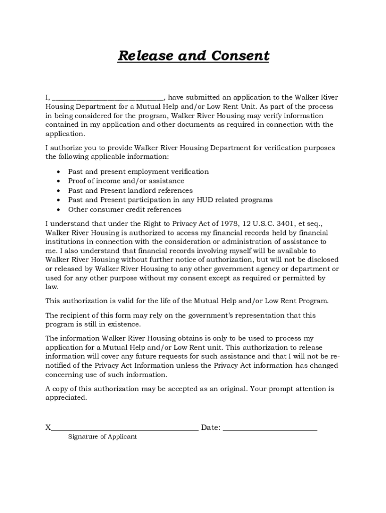 Fillable Online Release and Consent - Walker River Housing Department ...