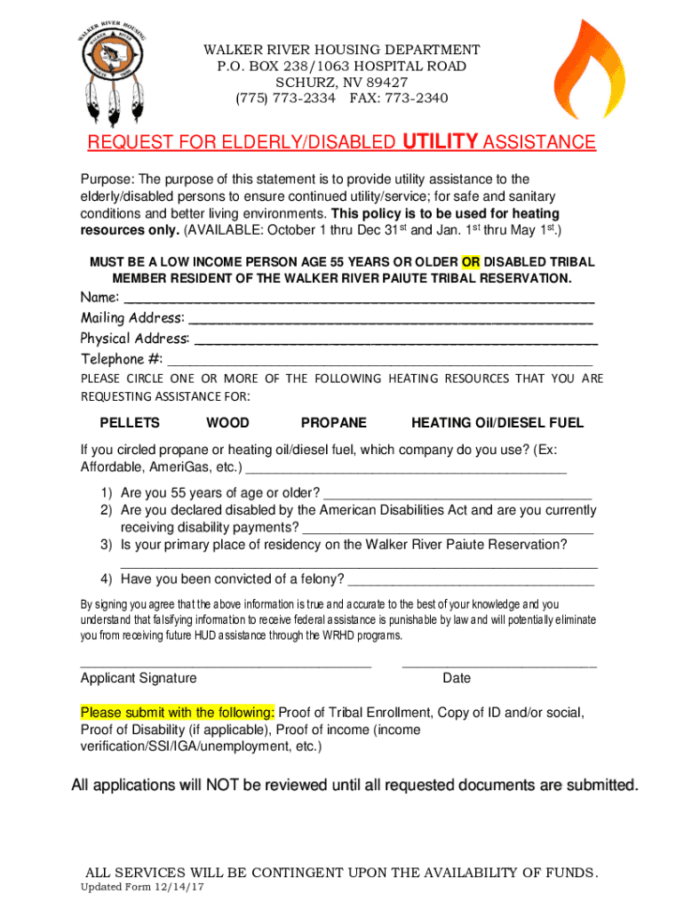 Fillable Online REQUEST FOR ELDERLY/DISABLED UTILITY ASSISTANCE Fax ...