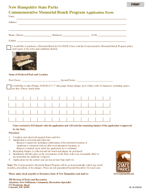 Fillable Online Parks and Recreation - NH Online Forms System Fax Email ...