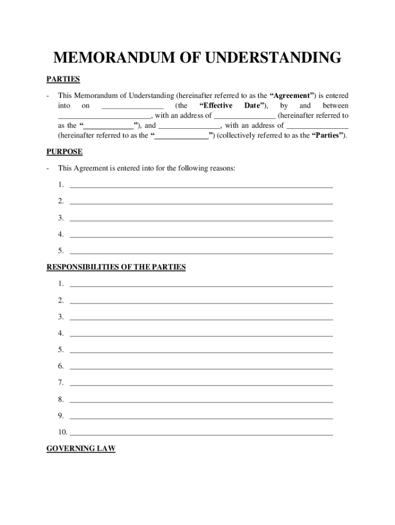 Fillable Online Memorandum of Understanding (MOU) Template - IN.gov Fax ...