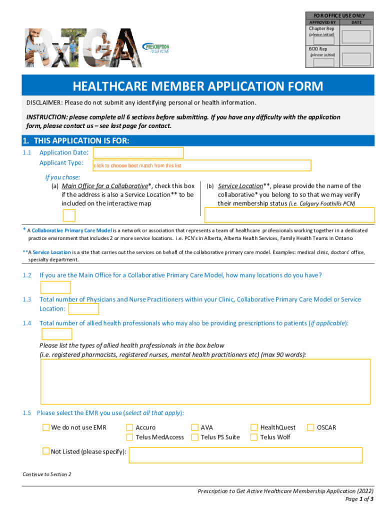 Fillable Online HEALTHCARE MEMBER APPLICATION FORM Fax Email Print ...
