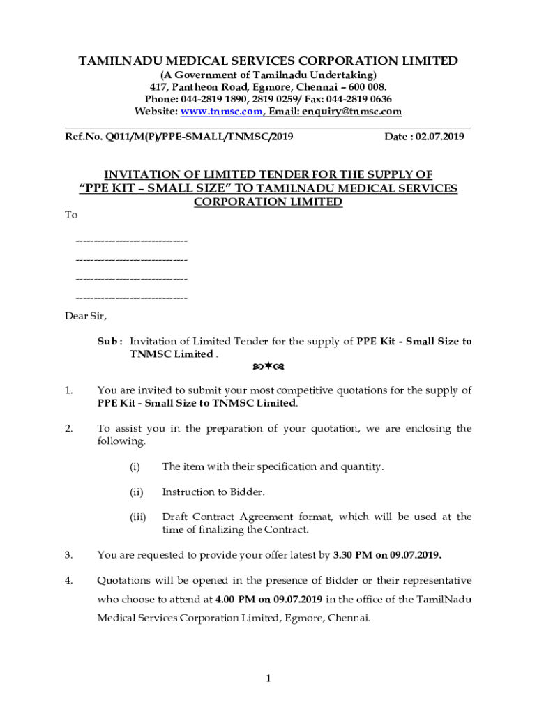 Fillable Online Tender - Tamil Nadu Medical Service Corporation Fax ...