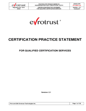 Fillable Online CERTIFICATION PRACTICE STATEMENT - EvroTrust Fax Email Print - pdfFiller