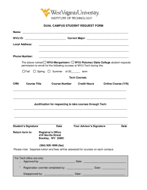 Fillable Online techregistrar wvutech WVU Tech Dual Campus Form Fax ...