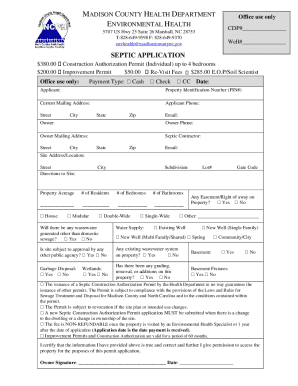 Fillable Online SEPTIC APPLICATION - Madison County Health Department ...