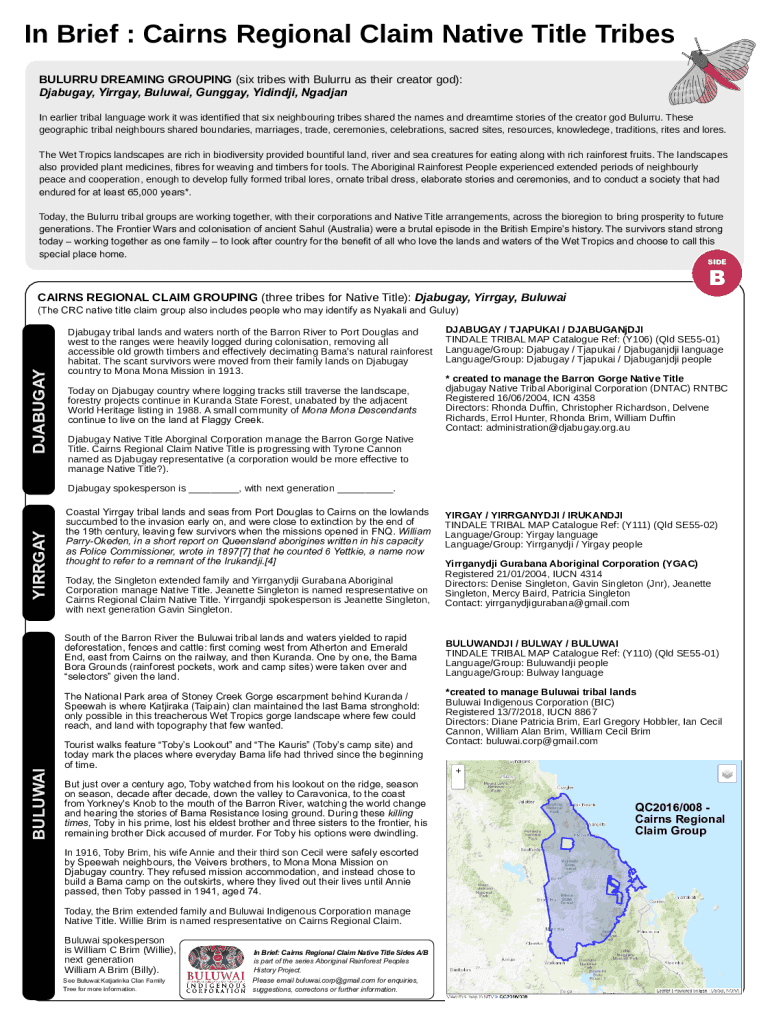 Fillable Online In Brief : Cairns Regional Claim Native Title Tribes Fax Email Print - pdfFiller