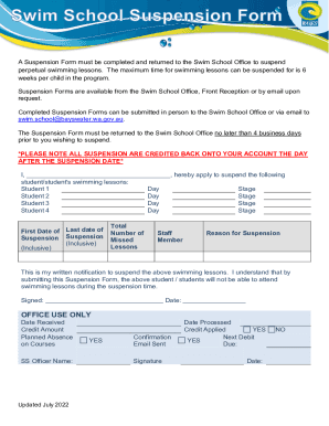 Fillable Online bayswater waves swim school suspension application form Fax Email Print - pdfFiller