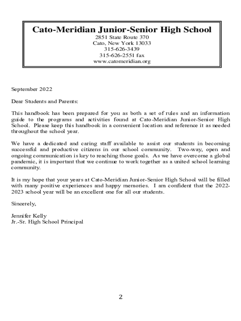 Fillable Online Junior-Senior High School / Home - Cato-Meridian Fax ...