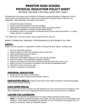 Fillable Online preston high school physical education policy sheet Fax ...