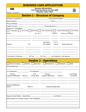 Fillable Online BUSINESS LOAN APPLICATION Section 1 - Operations Fax ...