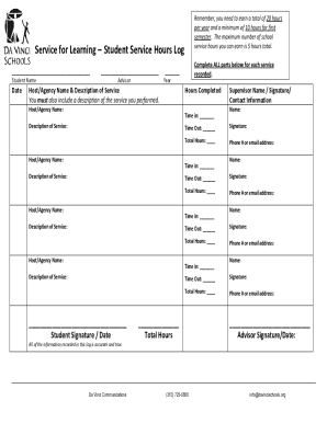 Fillable Online dvc davincischools Student Service Hours LogDa Vinci ...