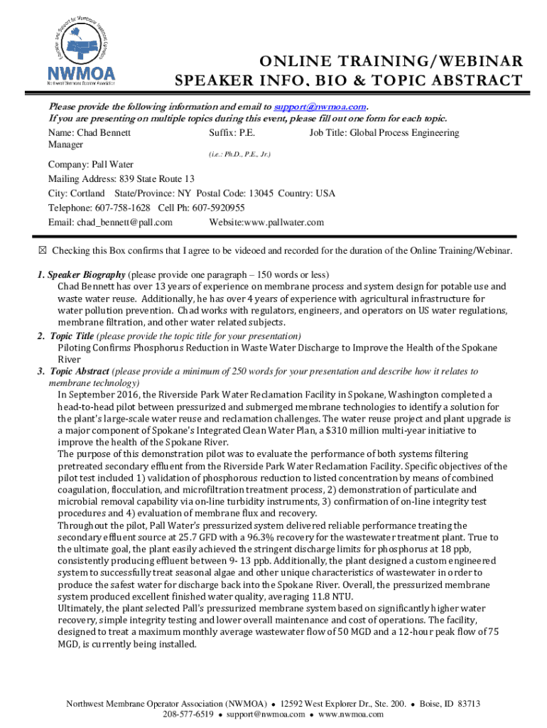 Fillable Online The Only Speaker Bio Template You Need As A Thought ...