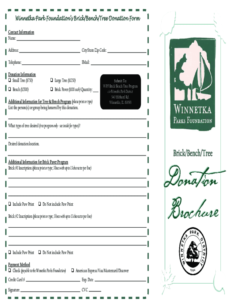 Fillable Online Winnetka Park Foundation's Brick/Bench/Tree Donation ...