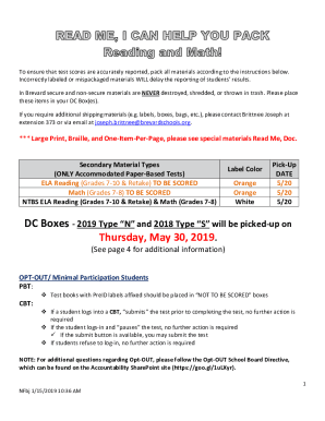 Fillable Online bpsaccountabilityandtesting brevardschools Packing TO ...