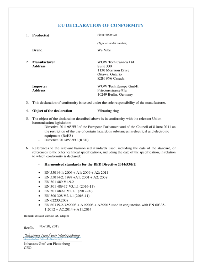 Fillable Online EU Declaration of Conformity - Arjay Engineering Fax ...