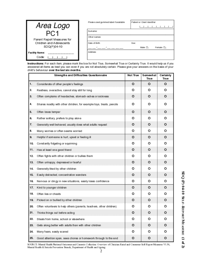 Fillable Online Children's Mental Health Outcome Measures Reporting ...