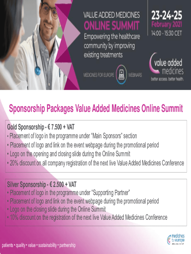 Fillable Online Sponsorship Packages Value Added Medicines Online ...