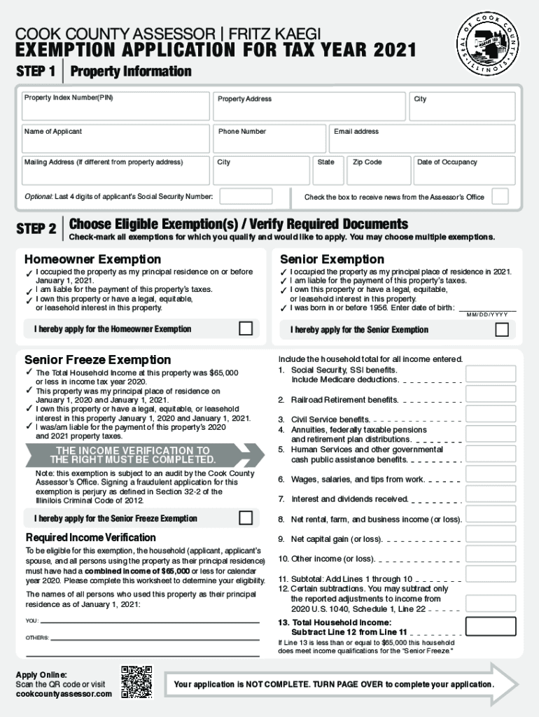 Fillable Online EXEMPTION APPLICATION FOR TAX YEAR 2021 Fax Email Print - pdfFiller