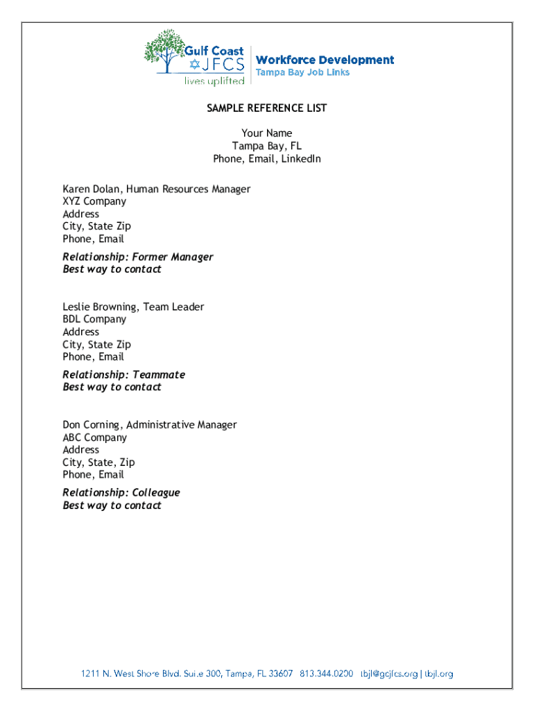 Fillable Online sample reference list Fax Email Print - pdfFiller