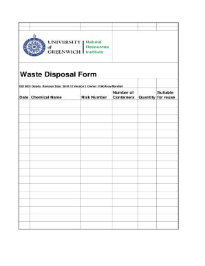 Fillable Online Waste Disposal Form.xls Fax Email Print - pdfFiller