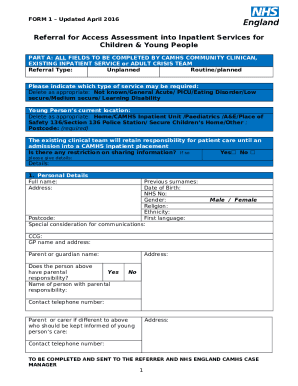 NHS England CAMHS ( 1) Referral for Assessment Doc Template | pdfFiller