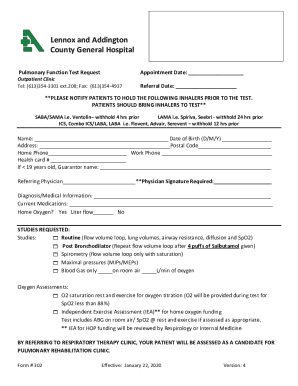 Fillable Online web lacgh napanee on Pulmonary Function Test Request ...
